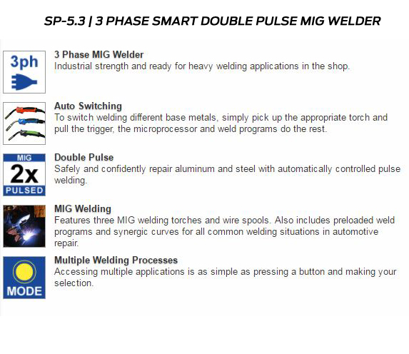 254-SP-5-3 - PRO SPOT SP-5.3 Double Pulse 3-Ph MIG Welder